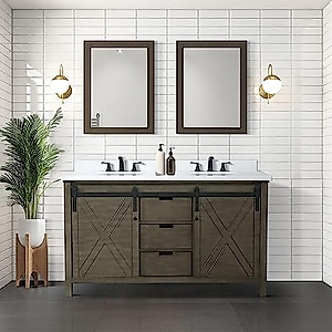 Bell+Modern Ketchum 60 in W x 22 in D Rustic Brown Double Bath Vanity, Cultured Marble Countertop and 24 in Mirrors
