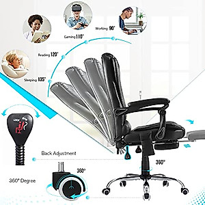 YODOLLA Ergonomic Reclining Office Chair, Heat & Massage High Back Desk Chair w/Retractable Footrest, Executive Swivel Leather Chair for Office, Home, Study, Black