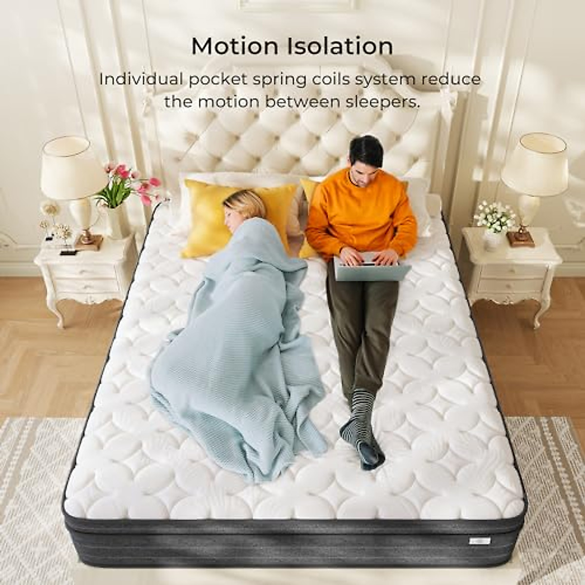koorlian Queen Size Mattress, 12 Inch Hybrid Queen Mattress in a Box, 3 Layer Premium Foam with Pocket Springs for Motion Isolation and Pressure Relieving, Medium Firm Feel, 120-Night Trial