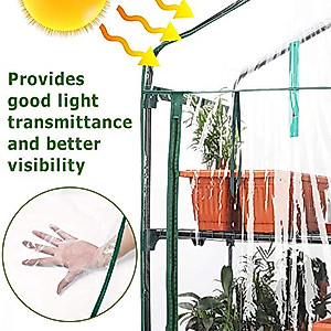 Worth Garden Replacement Cover for 4 Tier Mini Greenhouse - Applicable Size 75'' H x 27'' L x 19'' W - with Roll-Up Zipper Door - Clear Cover Only - G303B00