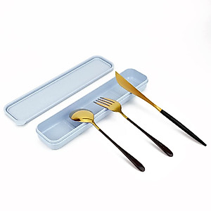 H H&J HUAJIAN Portable Simple Tableware Storage Box and Storage Bag for Knives, Forks, Spoons, Chopsticks, Straws Storage for Travel, Picnic, Camping, Office, School, Bento Box. (blue)