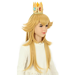karlery Kids Girls Long Golden Princess Costume Wig with Crown Halloween Cosplay Party Wig
