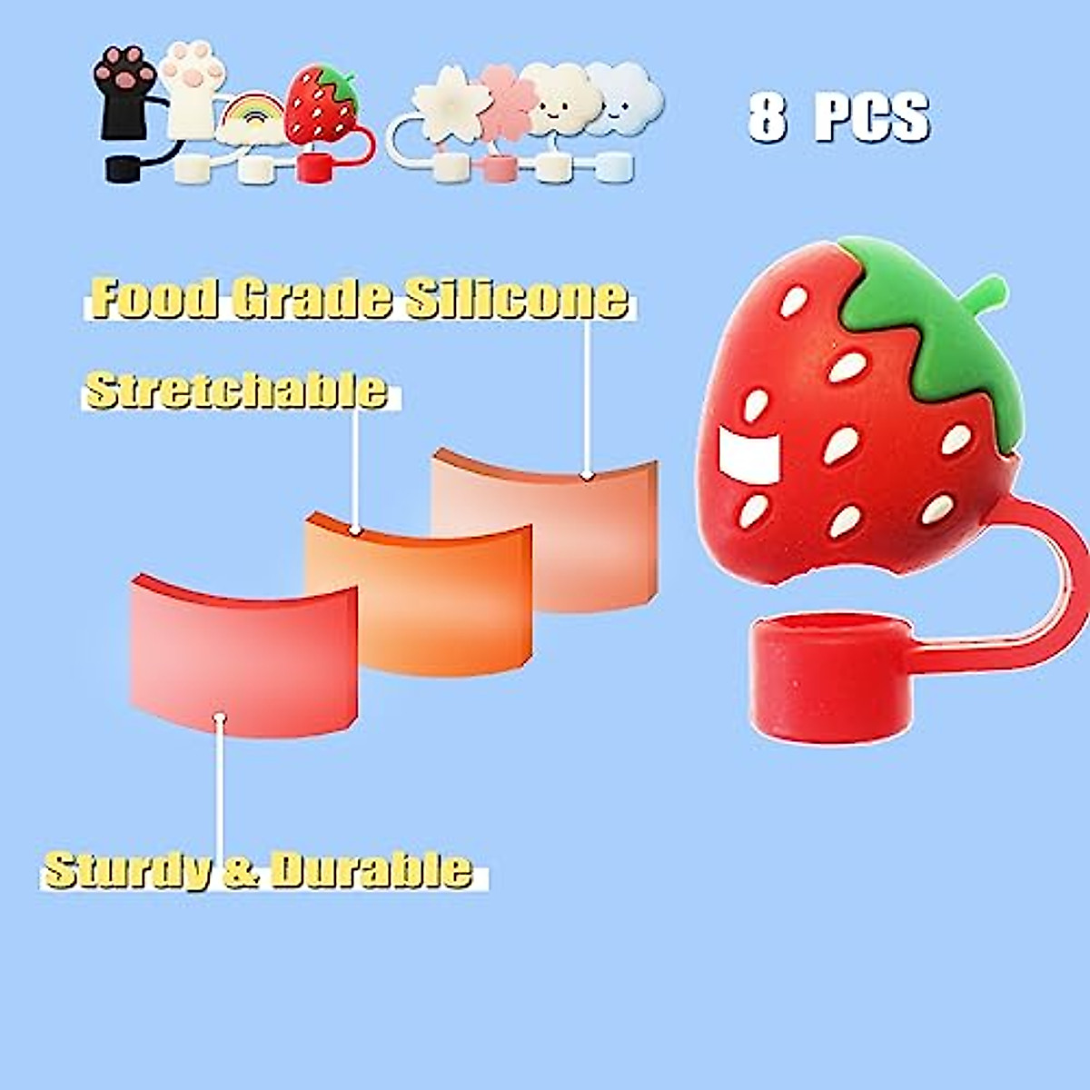 Straw Covers Cap for Stanley Cup - 8Pcs Straw Tip Covers Compatible with Stanley 30&40 Oz Tumbler, Soft Silicone Dust-Proof Straw Cover, Cute Straw Protectors for Stanley Cups Accessories