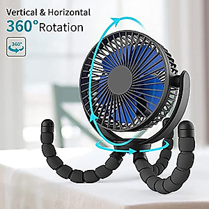 SLENPET 5000mAh Stroller Fan Clip On for Baby, UP to 20H Working, 7 Inches Rechargeable Battery Operated Fan, 3 Speed, 360° Rotatable, Ultra Quiet Portable Personal Fan for Bed Camping Bike Car Seat