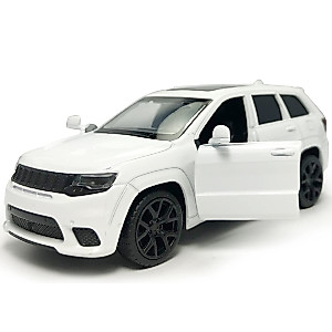 Grand Cherokee Trackhawk Toy Car SUV Diecast Model Car 1/36 Scale Pull Back Vehicle Zinc Alloy Casting Metal, Doors Open, Toys for Boys Kids Birthday Gifts Adults Mens Collection, White