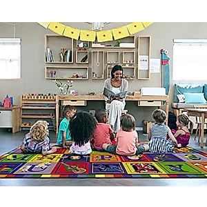 Flagship Carpets ABC Letter Blocks Area Rug for Children's Classroom Floor Mat, Play Room Carpet and General Educational Activities, 7'6" x 12', Multi-Color