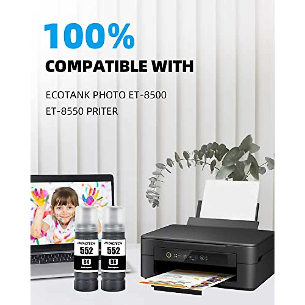 Intactech T552 Refill Ink Replacement for Epson 552 T552 Work for EcoTank Photo ET-8550 ET-8500 Supertank Printer (2-Pack BK 70ML *2)