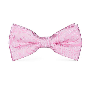 Hi-Tie Pink Paisley Bow Ties For Men Wedding Woven Silk Classic Pretied Bowtie and Pocket Square Cufflinks Set