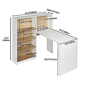 ZSQAW Office Desk Computer Desk Laptop Study Desk L Shape Desk with 4 Tiers Bookshelf Home Office Workstation