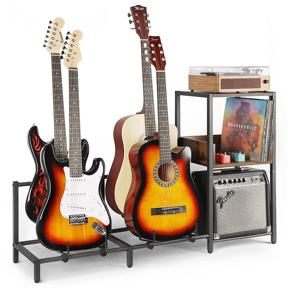 Bikoney Guitar Stand 4-Tier for Acoustic, Electric Guitar, Bass, Guitar Rack Holder Floor Adjustable for Multiple Guitars, Guitar Amp Accessories, Guitar Holder Display for Room Home Studio (Patent)