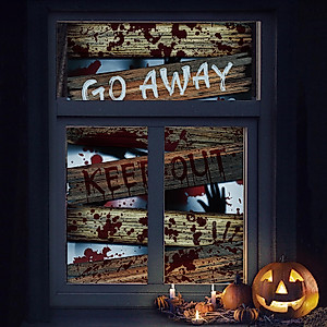 Halloween Door Cover Halloween Door Decorations Scary Halloween Decorations Horror Shadowy Figure Bloody Handprint Halloween Door Covers