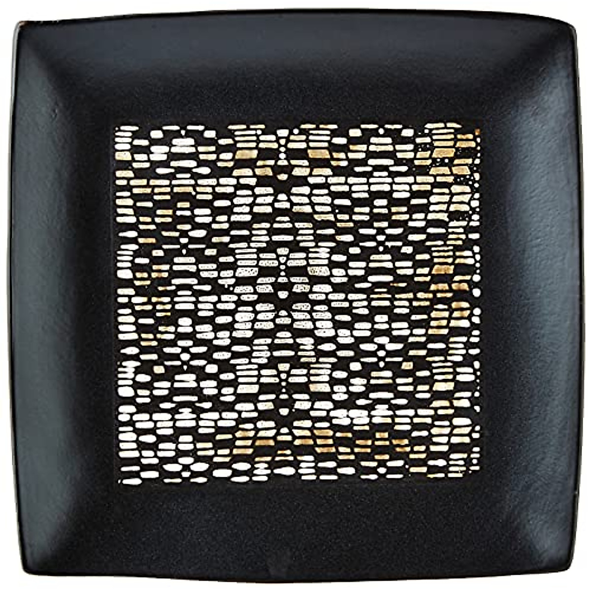 Elama Square Stoneware Pattern Dinnerware Dish Set, 16 Piece, Matte Black and Tan Tile