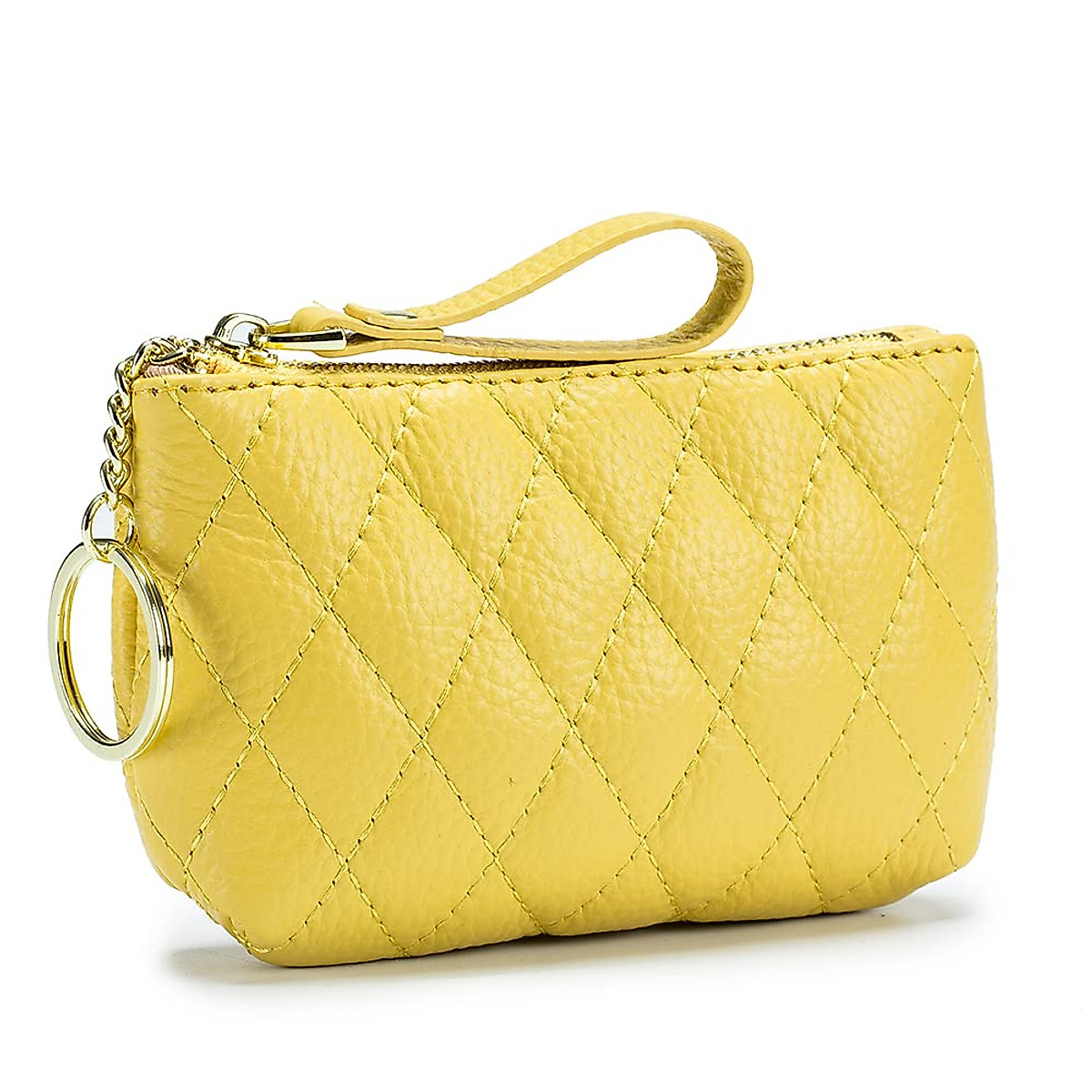 Simple Women Wallet Coin Purse Soft Genuine Leather Zipper Multi-Functional Practical Bag Female Card Holder Clutch Key Case, Yellow, Small, Modern