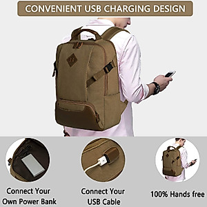 Kasqo Laptop Backpack 15.6 Inch Canvas Waterproof Anti Theft Business Travel College Computer Bag Carry on Bag with USB Charging Port for Women Men, Khaki
