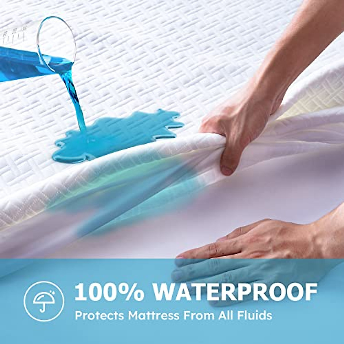 Cozymaker Queen Size 100% Waterproof Mattress Protector，Premium Bamboo Mattress Cover 3D Air Fabric Smooth Soft Breathable Mattress Pad Cover Noiseless Washable, 8-21" Deep Pocket (White, Queen)