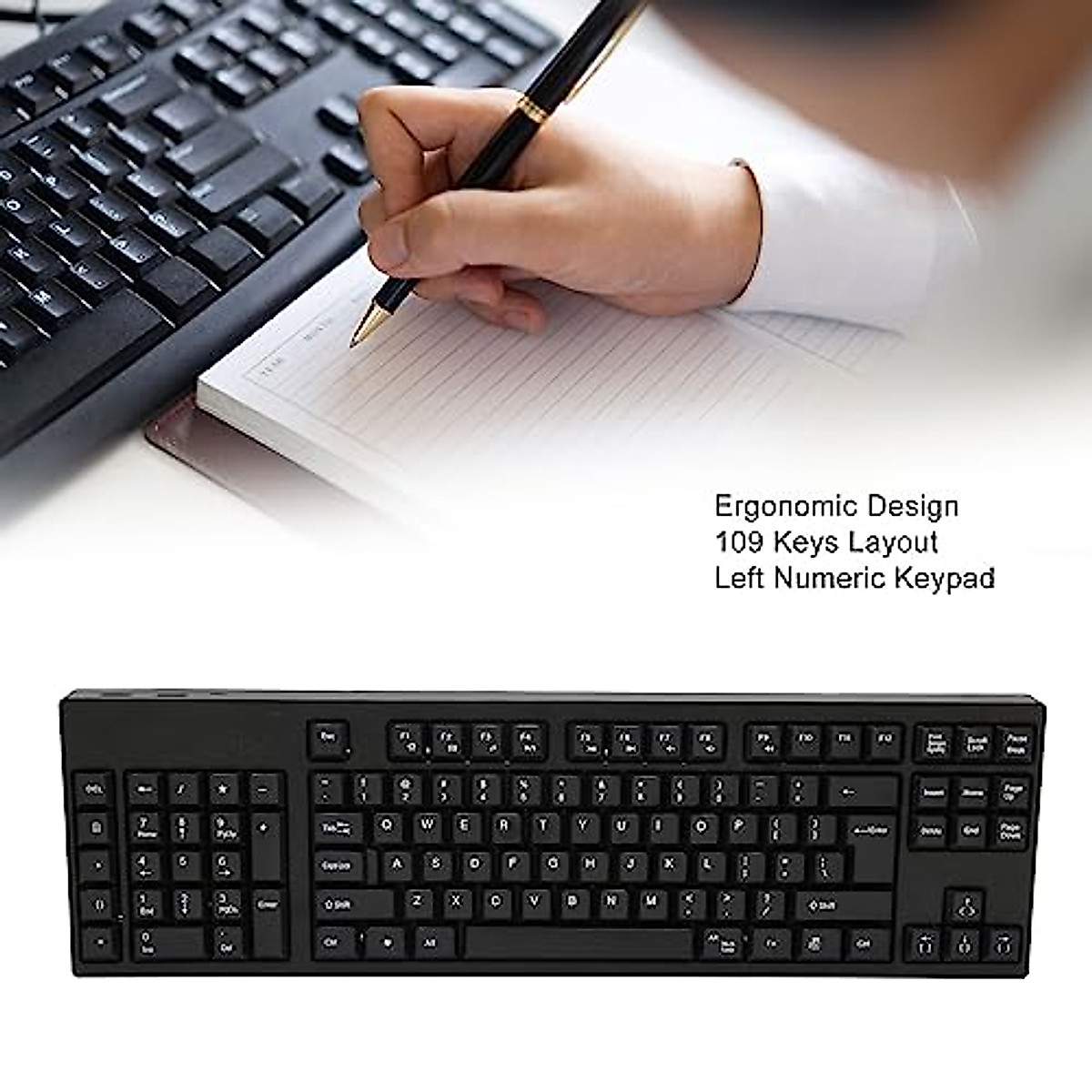 GOWENIC 109 Keys Left Handed Keyboard, Multimedia USB Ergonomic Keyboard, Plug and Play Office Keyboard, Reduce Back and Shoulder Strain to Improve Posture