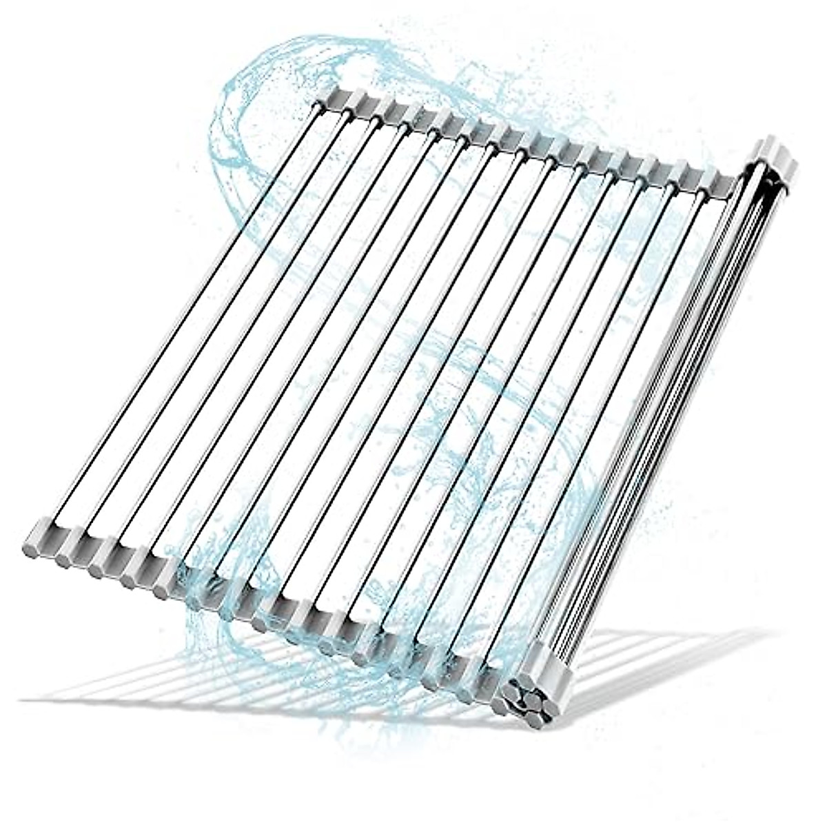 cenivi Roll up Dish Drying Rack, 18.5'' L x 15.7'' W Stainless Steel Dish Rack, Large Foldable Dish Drying Rack for Kitchen, Air-Drying Tool for Knives, Forks, Dishes