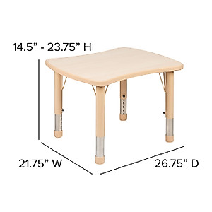 EMMA + OLIVER 21.875" W x 26.625" L Natural Plastic Adjustable Activity Table-School Table for 4