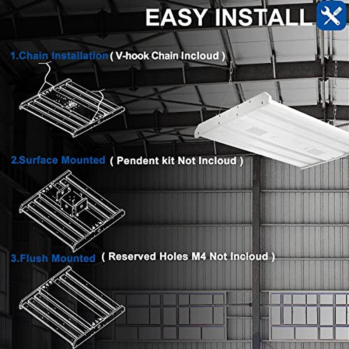 ELECALL Linear LED High Bay Light 21735LM 161W 2FT 5000K (600W HPS Eqv.) Warehouse Light for Workshops Garages Shop, Hanging and FlushMount, 0-10V Dimmable, UL DLC,6 Lamp Fluorescent Replacement