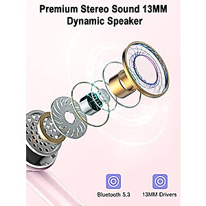GCBIG Wireless Earbud, Bluetooth 5.3 Headphones with 4 ENC Mics, Wireless Headphones in Ear with 25H Playtime Noise Cancelling, IP7 Waterproof Bluetooth Earphones HiFi for Android iOS, USB C, Pink