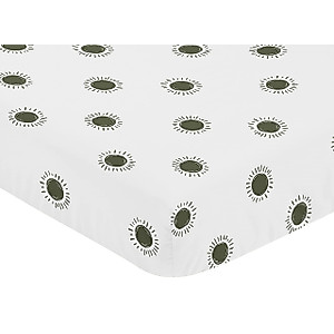 Sweet Jojo Designs White and Hunter Green Boho Sun Boy or Girl Fitted Crib Sheet Baby Toddler Bed Nursery - Bohemian Celestial Sky Desert Sunshine Outdoors Nature Gender Neutral, Crib Size