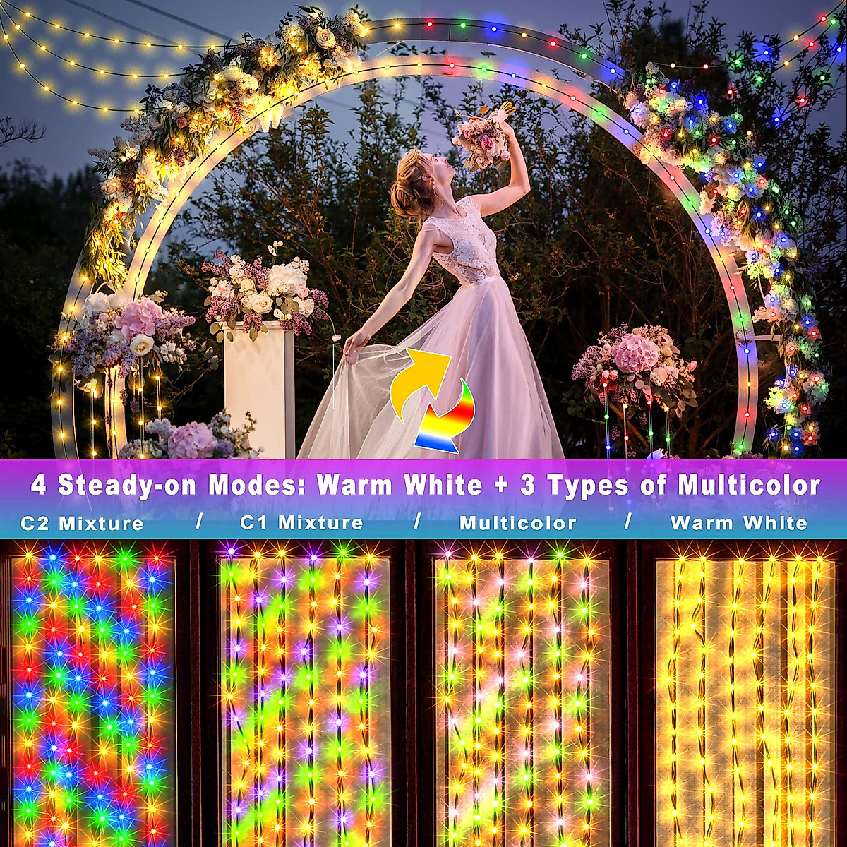 Outdoor String Lights - 328ft 1000 LED Christmas Lights IP67 Waterproof, Plug in 11 Modes Fairy lights Bedroom with Remote for Patio Camping Garden Tree Holiday Party Wedding (WarmWhite to Multicolor)