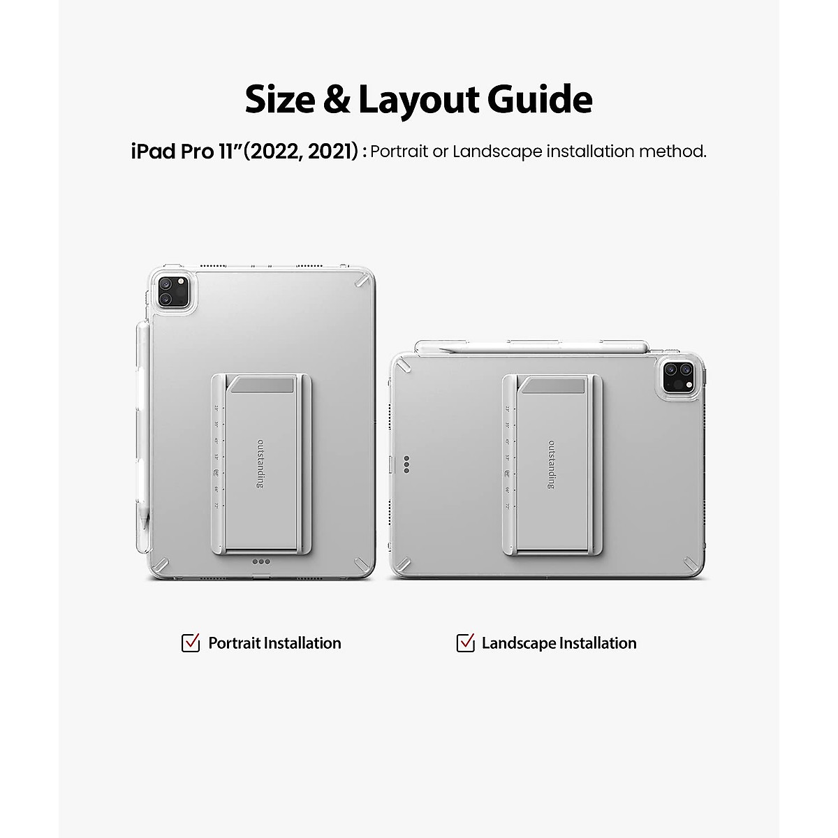 Ringke Fusion with Outstanding [Case + Stand] Compatible with iPad Pro 11 Inch Case (4th 2022, 3rd 2021, 2nd 2020, 1st 2018) Transparent Cover with Pencil Holder + Kickstand - Clear & Light Gray