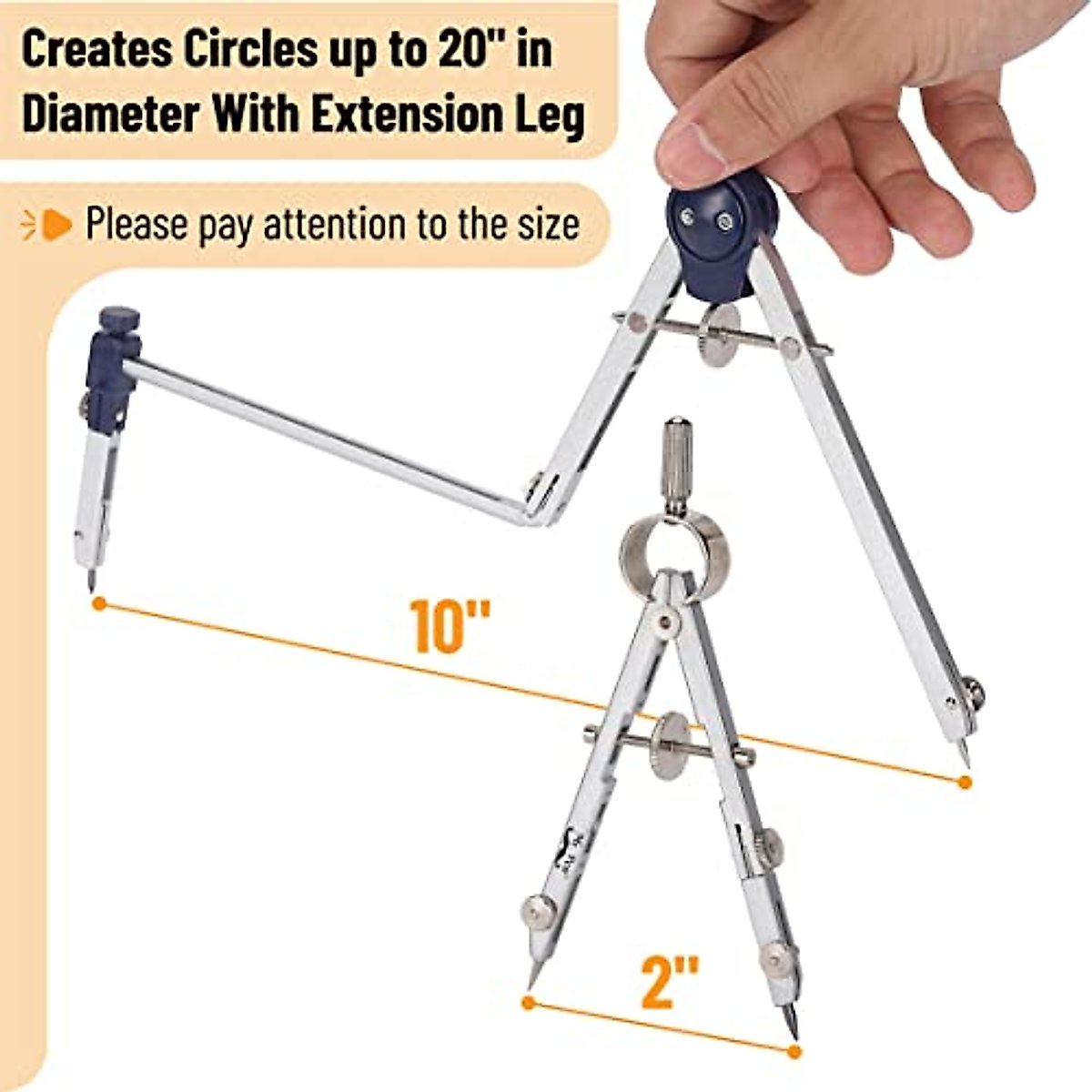 Mr. Pen- Professional Geometry Set Metal Compass, 7 pcs, Geometry Precision Tool Set with Shatterproof Storage Box, Drafting Tools & Drafting Kits, Circle Drawing Tools for Engineers Students