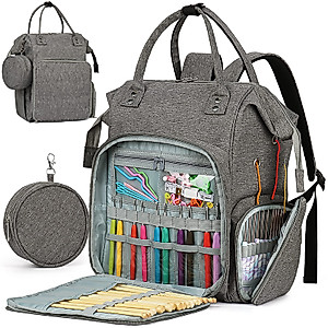 Coopay Huge Crochet Bag Backpack, Travel Knitting Bag Huge Yarn Storage Organizer Bags for Unfinished Project, Crochet Hooks, Knitting Needles, Skein Yarn, Knitting & Crochet Supplies - No Accessories