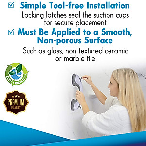 (2 Pack) Shower Handle 12 inch Grab Bars for Bathtubs and Showers Suction Bar Handles Handicap Elderly Seniors Safety Bathroom Bath Grip - Balance Assist ONLY for Tiles Glass & Hard Plastic