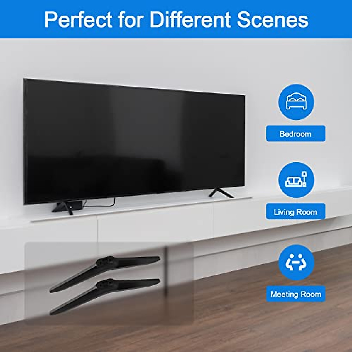 (Upgraded Version) Base Stand TV Legs for TCL Smart Tv - 32in 40in 43in 48in 49in 50in 55in 60in 32S305 32S301 32S303 32S4610R 32S3850 32S3850A 32S3850B 32S3850P 32FS4610R with Screws(32-55in, Black)