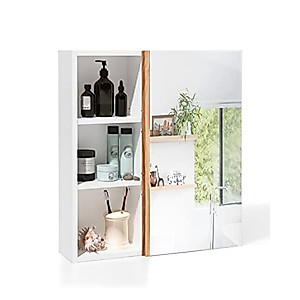 VredHom Bathroom Wall Mirror Cabinet, Medicine Cabinet with Single Door and Adjustable Shelf, Over The Toilet Storage Cabinet，White