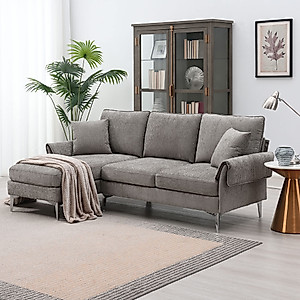 OPTOUGH Modern Chenille Fabric Convertible Sectional Sofa with Reversible Chaise,L-Shaped Couch 3-Seat Sofacair with 2 Pillows for Living Room,Apartment (84" Grey)
