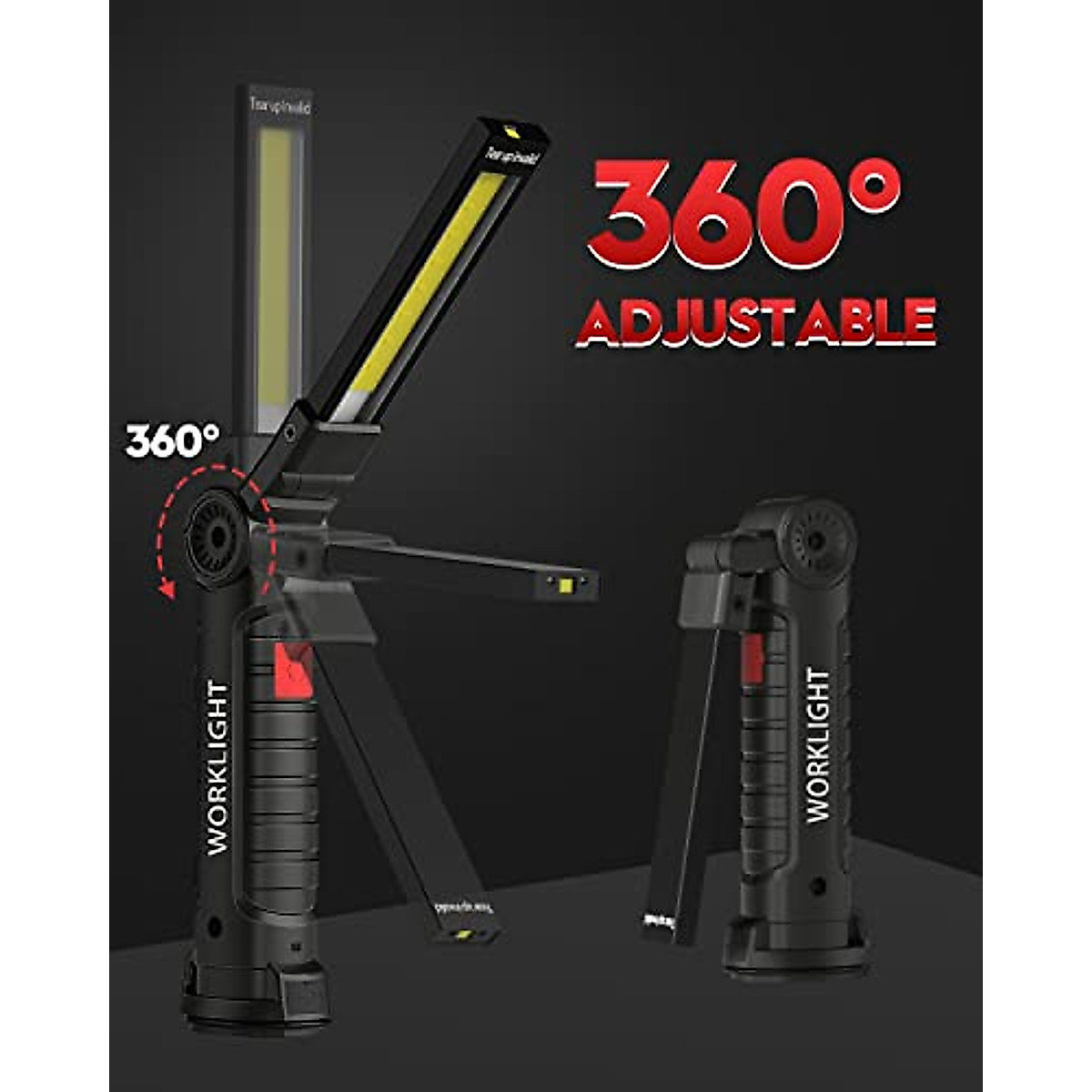 Coquimbo Tool Gifts for Men, Rechargeable LED Work Lights Grill Light Flashlights with Magnetic Base 5 Modes 360° Rotate(2pack Black)