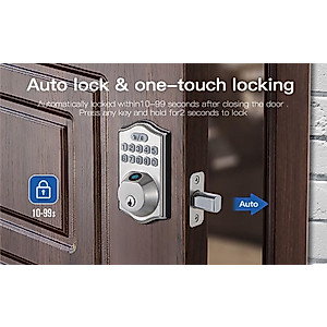 Fingerprint Door Lock - Keyless Entry Door Lock with Keypad - Electronic Deadbolt Keyed Entry - Front Door Lock - Combination Door Lock - Easy Installation - Satin Nickel (Handle Style)