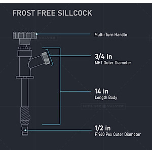 Midline Valve 6214G-OM Anti-Siphon Sillcock Frost Free Outdoor Faucet 1/2 in. PEX A x 3/4 in. Hose Bib, 14 in. Long, Chrome