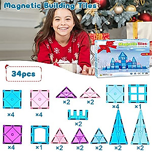 Mruikeny Magnetic Tiles Kids Toys for 3 4 5 6 7 8+ Years Old Boys Girls Magnet Toys Building Tiles STEM Educational Learning Magnetic Blocks Toy Set for Toddlers Child Ages 3-6 Birthday