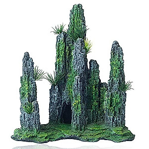 FEDOUR Aquarium Mountain View Stone Ornament Tree Rock Cave Landscape, Large Aquarium Ornament Rock Artificial Fish Tank Decoration