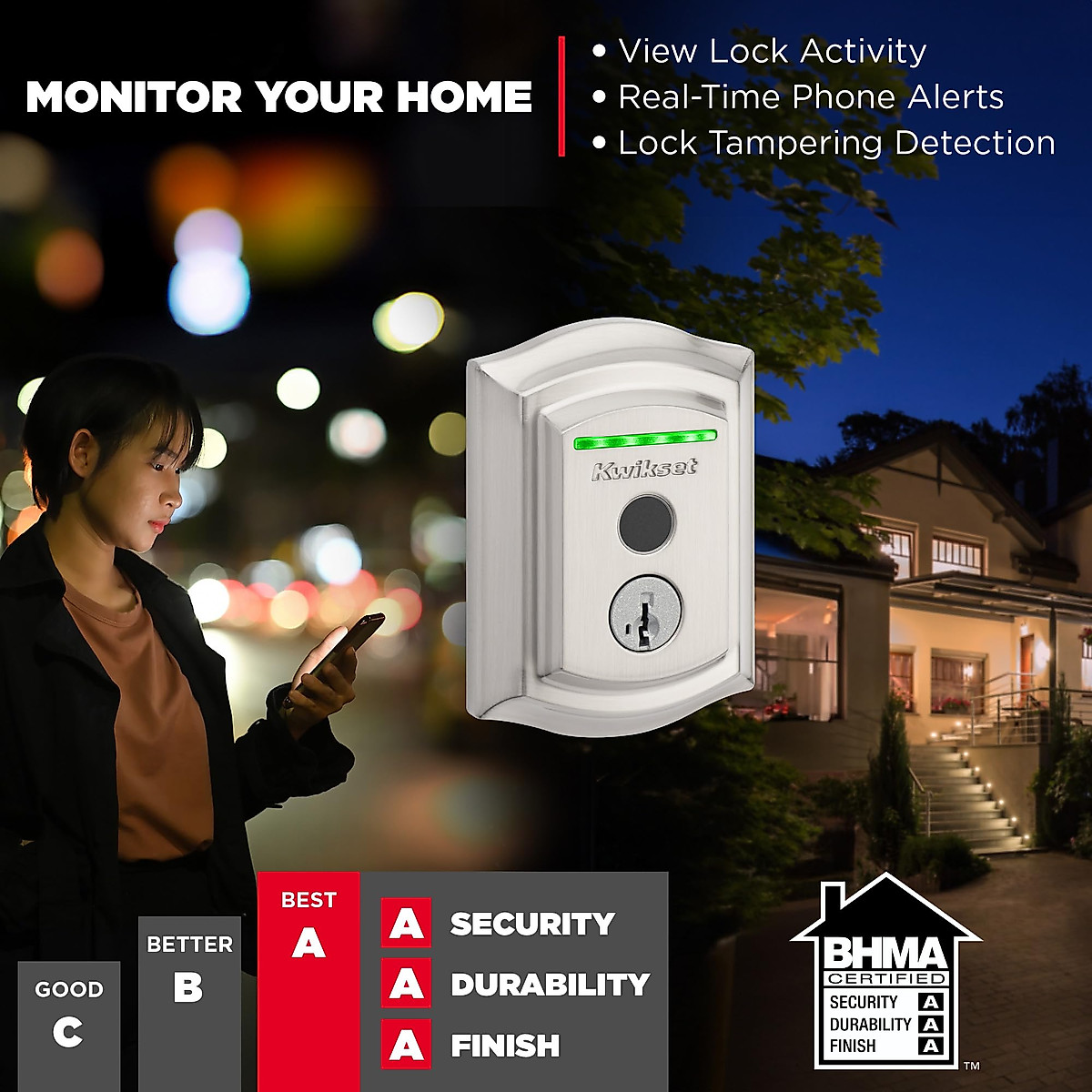 Kwikset Halo Touch Traditional Arched Wi-Fi Fingerprint Smart Lock No Hub Required featuring SmartKey Security in Satin Nickel (99590-001)