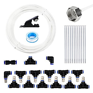 Misting Cooling System 50ft(15M) Misting Line 12 Stainless Steel Mist Nozzles 1/4" Outdoor Cool Mister for Patio Garden Umbrellas Greenhouse Fan Trampoline Waterpark - White Pipe