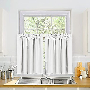Valea Home Blackout Short Curtains Waterproof Soft Rod Pocket Kitchen Curtains for Bathroom Window Room Darkening Small Curtains for Bedroom 36 inch Length, 2 Panels, Grayish White