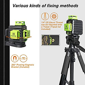 Huepar 3D Cross Line Self-leveling Laser Level 3 x 360 Green Beam Three-Plane Leveling and Alignment Laser Tool, Li-ion Battery with Type-C Charging Port & Hard Carry Case Included - B03CG Pro