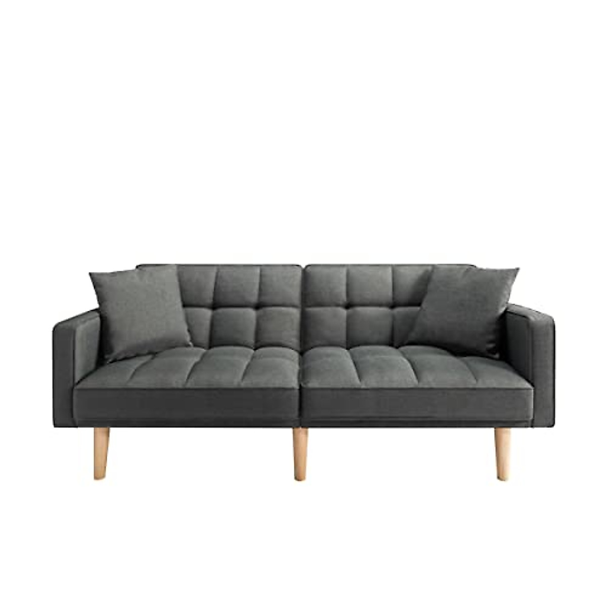 Lepfun Sleeper Sofa Bed Modern Tuft Futon Couch Convertible Loveseat Sleeper Reclining Sofa Bed Twin Size with Arms and 2 Pillows for Living Room, Dark Grey