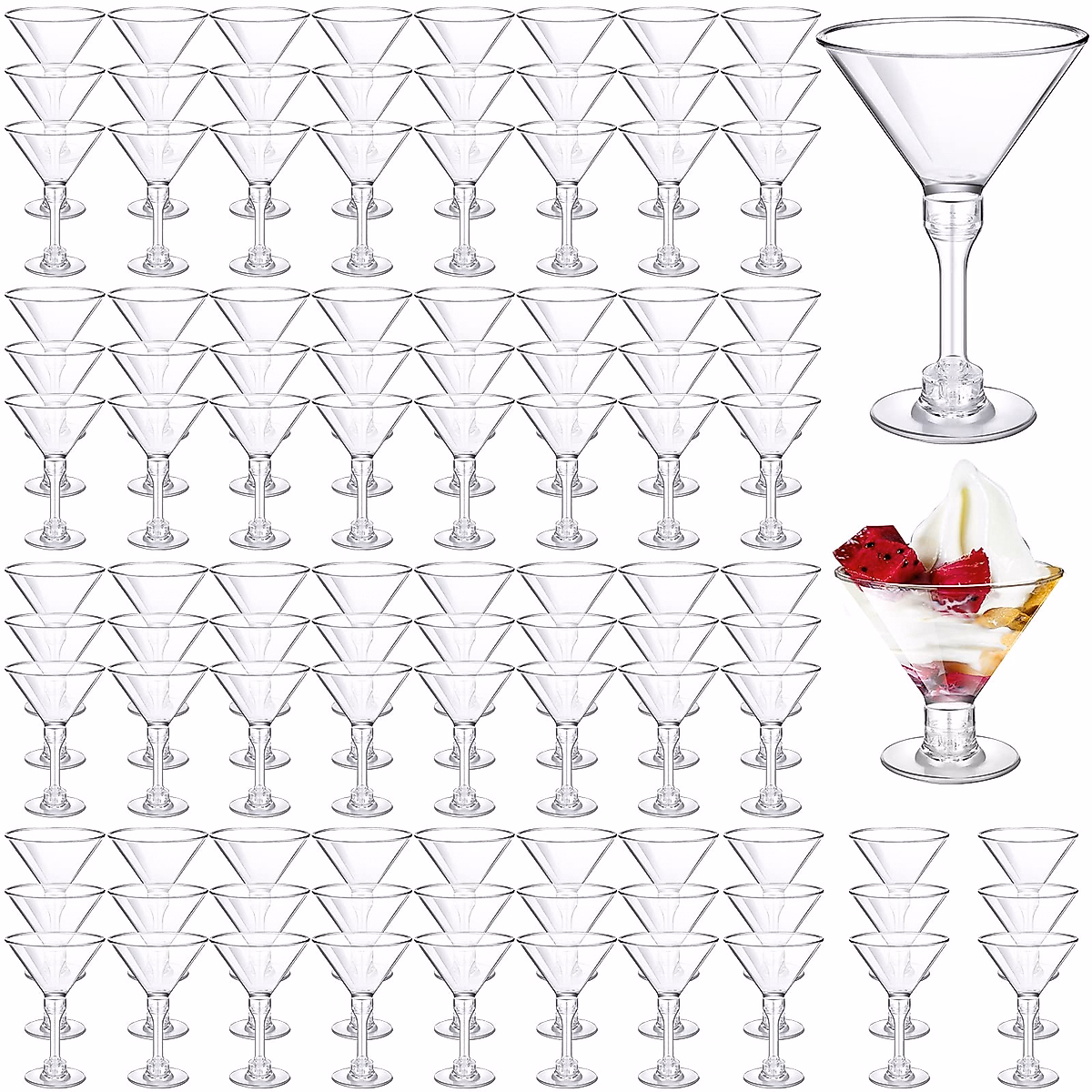 100 Pcs Plastic Martini Glasses 5 oz Disposable Cocktail Glasses Tall Mini Martini Plastic Cups Unbreakable Appetizer Dessert Cups for Margarita Wine Champagne Ice Cream Wedding Party Bar Event