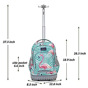 NEW TILAMI Rolling Backpack with Wheels, 18 Inches Laptop Backpack for Boys &Girls Travel School Student Trip, Flamingo