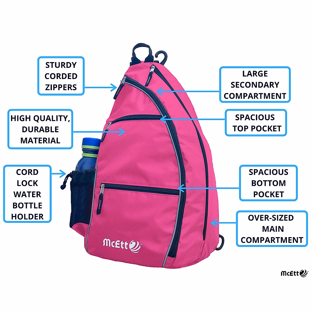 McEtt Pickleball Sling Bag – Adjustable Crossbody Backpack for Women Men – Holds Pickleballs, Paddles, Water Bottle, Gear