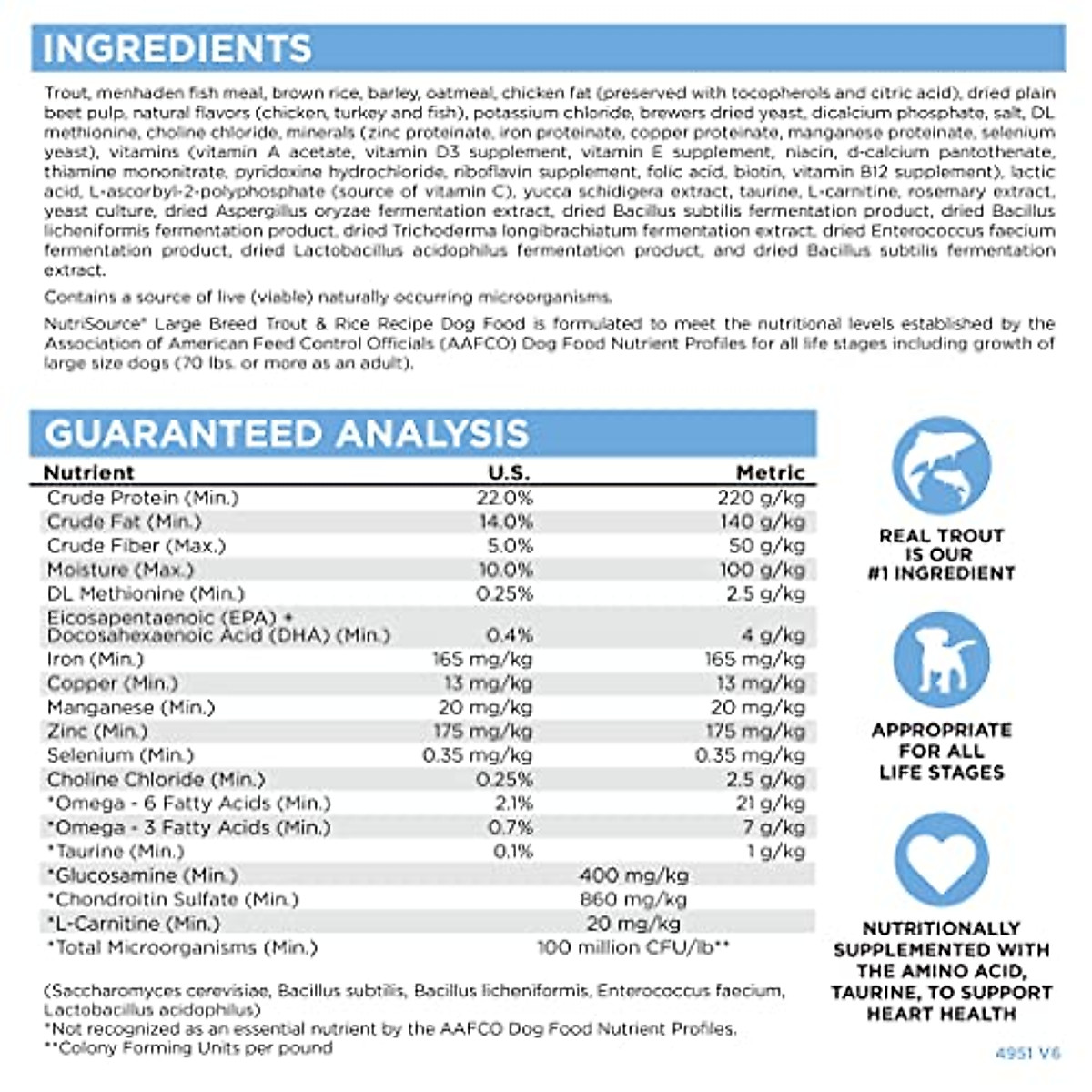 NutriSource Dry Dog Food for Large Breeds, Trout and Rice, 26LB