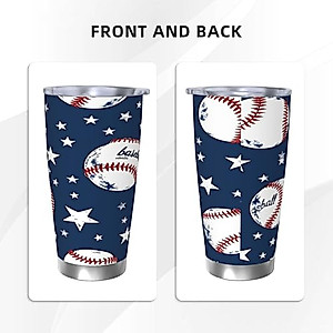 AYCZN Vintage Baseball Star 20 OZ Tumbler Stainless Steel Travel Coffee Mug, Sport Ball Insulated Water Bottle with Lid and 2 StrawsLeakproof Thermal Cup