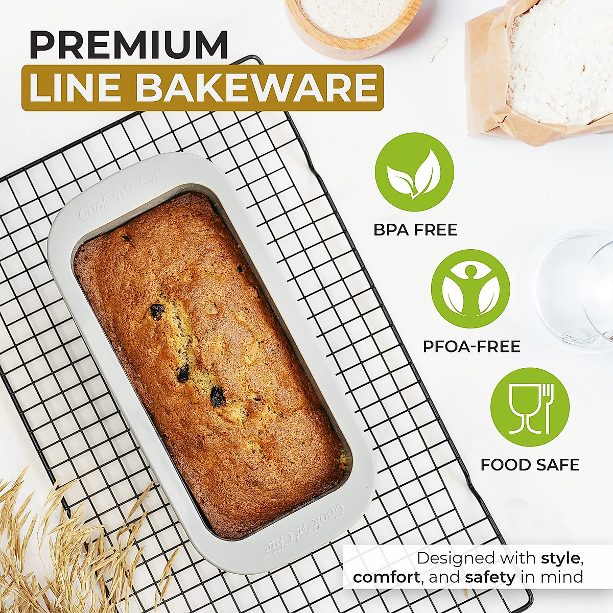 Silicone Loaf Pan (Small) Non-Stick Oven Dish - Professional Bakeware Baking Mould for Cakes Pies Breads - Microwave Dishwasher Freezer Safe - Quick Release - 8.2" x 3.9" x 2.7" by Cook’n’Chic