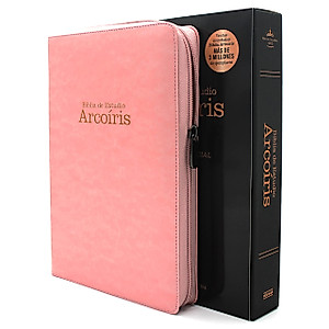 Biblia de Estudio Arco Iris Reina Valera 1960 con cierre, Indice, Color Rosado con cobre y Estuche de lujo negro con cobre para guardar y proteger la Biblia Coleccion Celestial